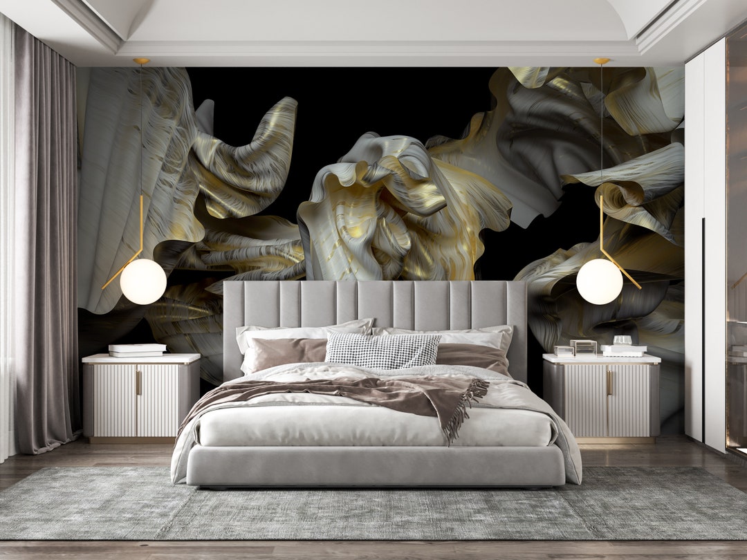 Abstract Gold and Black WALLPAPER, Modern Wall Covering, 3D ...
