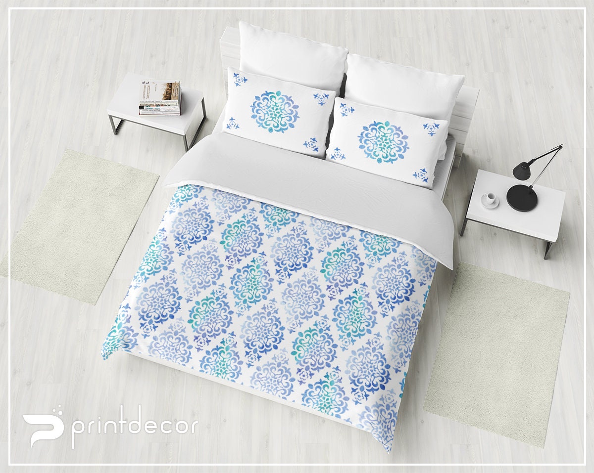 Damask Bedding Damask Duvet Cover Set Watercolor Bedding | Etsy