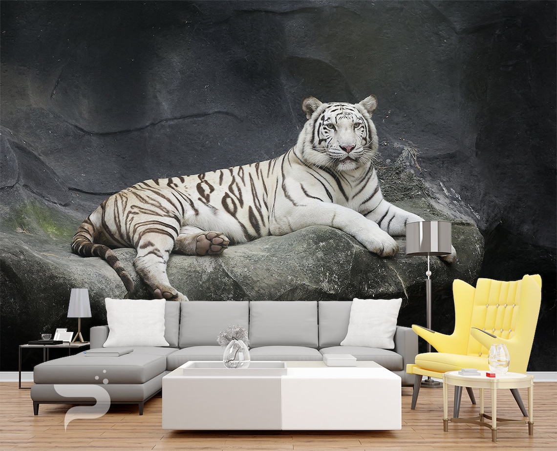 White Tiger WALL MURAL Tiger Wall Covering Big Cat Wall Art - Etsy