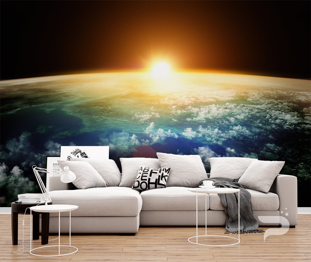 Space Sunrise WALL MURAL Earth from Space Wallpaper Mural | Etsy