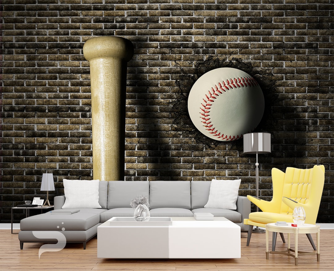 Baseball WALL MURAL, Abstract Sport Wall Covering, Baseball Wall Art ...