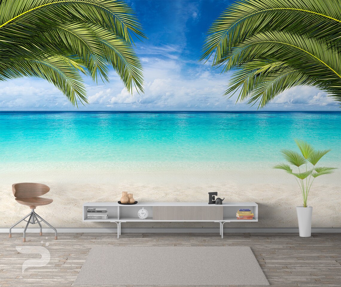 Paradise Dream WALL MURAL Beach Wallpaper White Sand Palms | Etsy