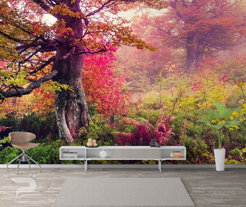 Colorful Trees WALL MURAL Forest Wall Covering Autumn Forest - Etsy
