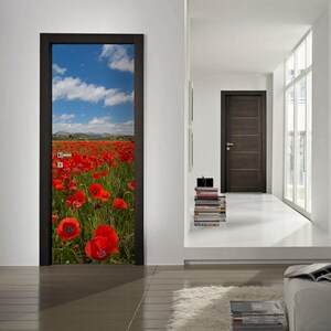 Poppy Field DOOR MURAL Sticker, Self Adhesive Door Wrap, Peel & Stick ...