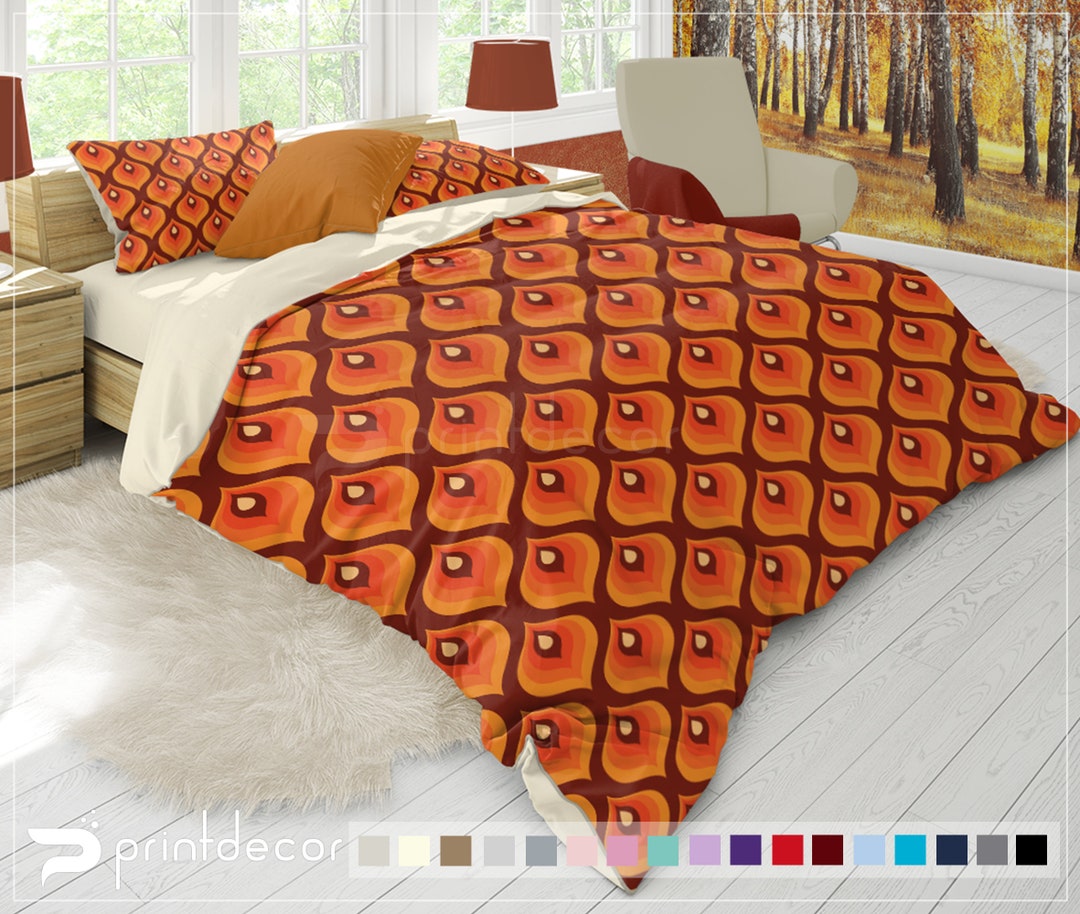 Retro Bedding Set, Retro Groovy Duvet Cover Set, Geometry Bedding, Mid ...
