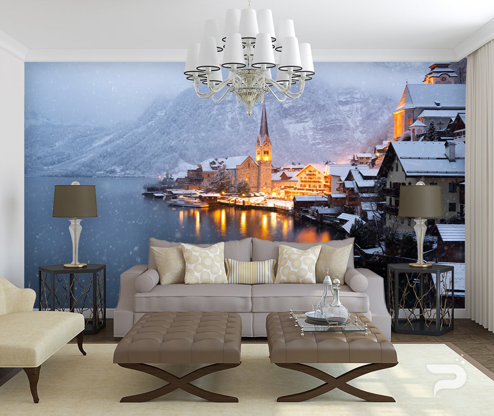 Snowstorm by the Lake WALL MURAL Snowy Winter Scene Wallpaper | Etsy