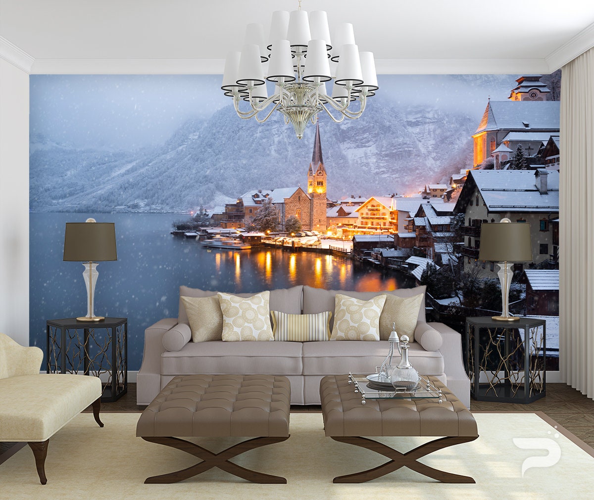 Snowstorm by the Lake WALL MURAL Snowy Winter Scene Wallpaper | Etsy