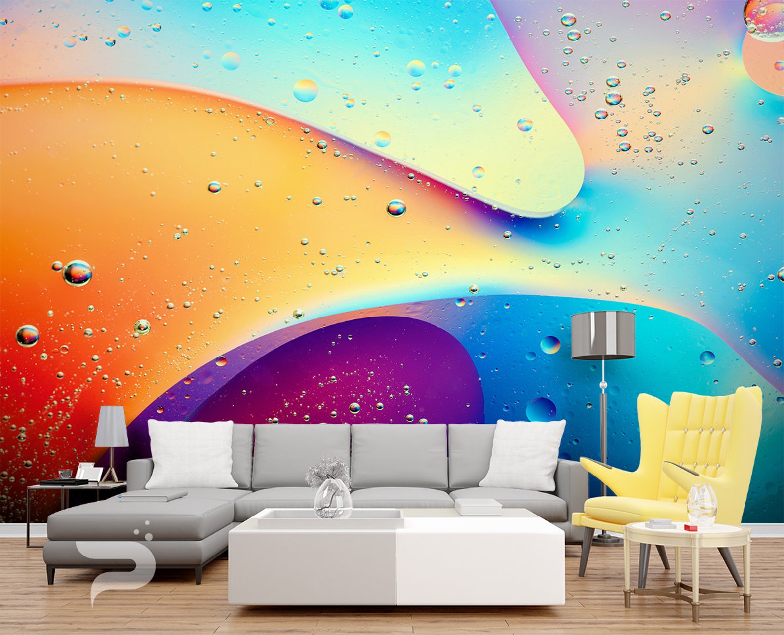 Colorful WALL MURAL Abstract Wallpaper Colorful Wall Art | Etsy