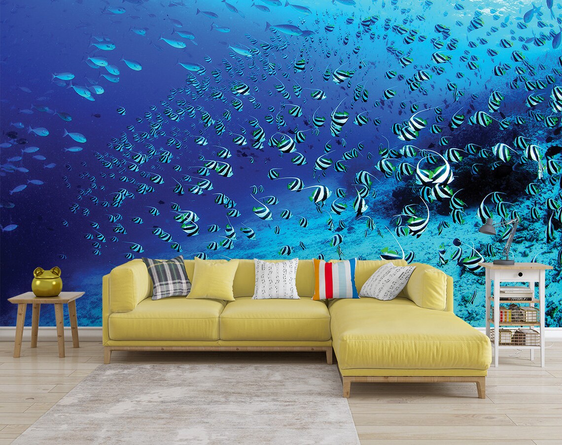 Underwater Fish WALLPAPER MURAL Coral Reef Wall Mural Large - Etsy