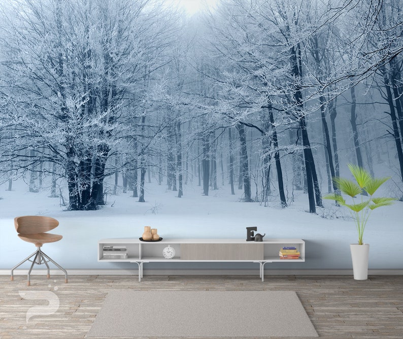 Winter Fairytale WALL MURAL Snowy Wallpaper Mural Large Wall | Etsy
