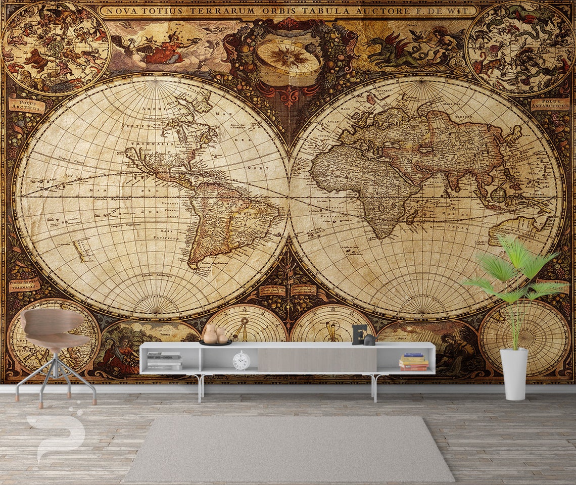 Old Map WALL MURAL World Map Wallpaper Vintage Marine Map of - Etsy