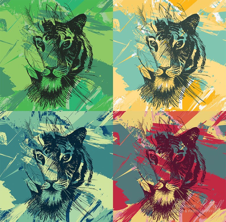 Retro Bedding Set Pop Art Duvet Cover Set Vintage Tigers - Etsy