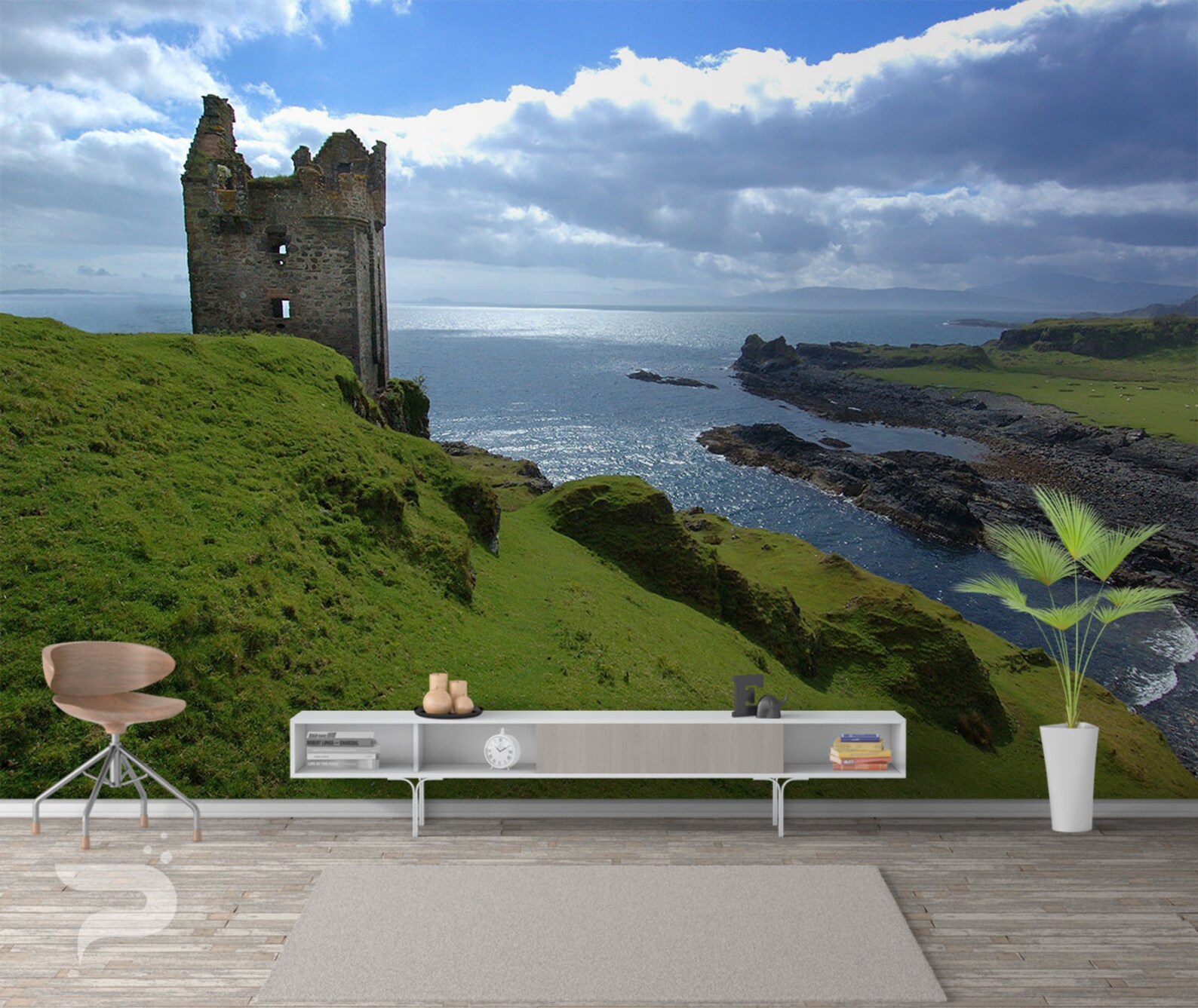 Coast of Scotland WALL MURAL, Nature Wall Covering, England Castle ...