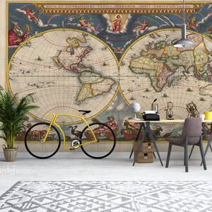 Colorful Old World Map MURAL, Vintage Map of the World WALL MURAL, Old ...