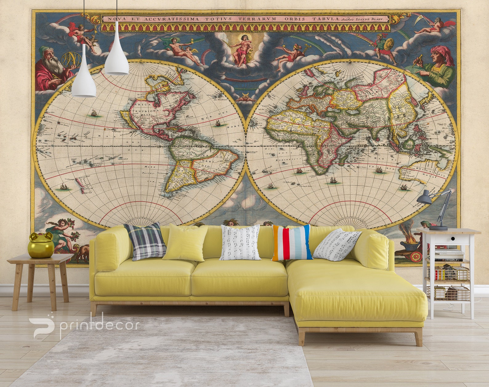 Colorful Old World Map MURAL Vintage Map of the World WALL - Etsy