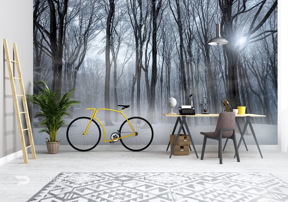 Winter Forest Morning WALL MURAL Snowy Forest Wallpaper | Etsy