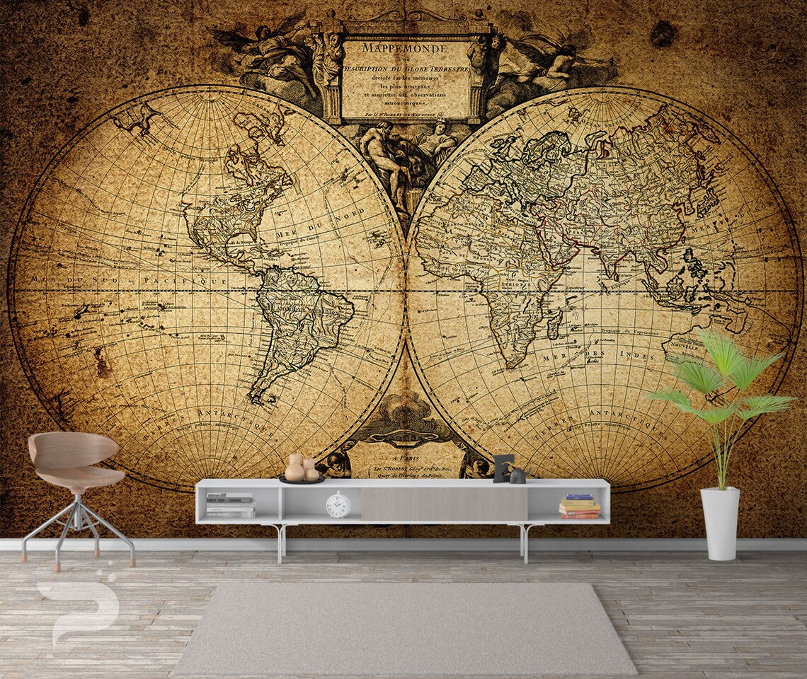 Vintage World Map WALL MURAL Old Map Wallpaper Nautical Map - Etsy