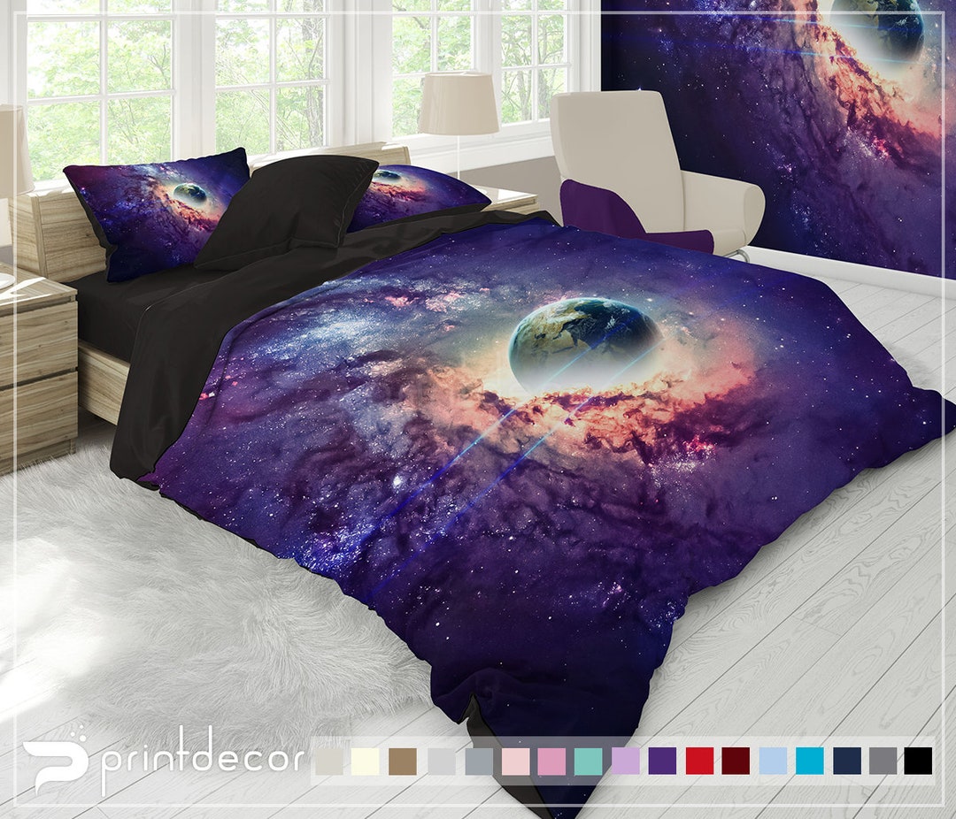Galaxy Bedding Set, Planet Earth in Space Duvet Cover Set, Space Nebula ...