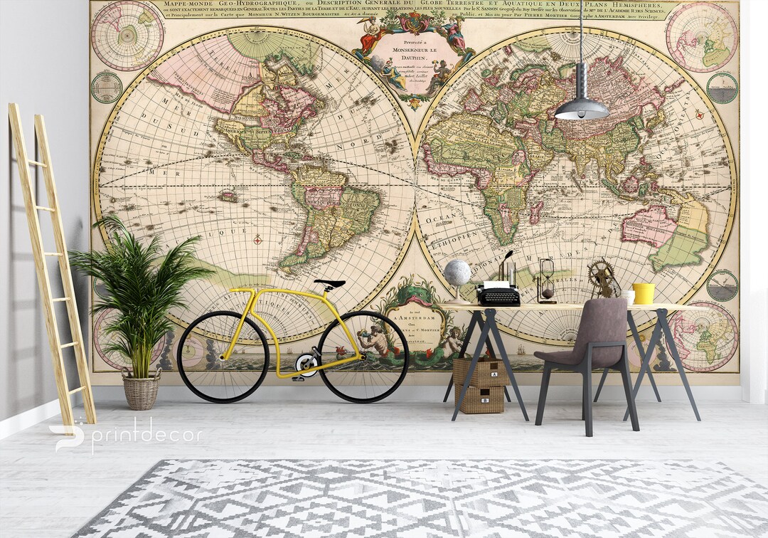 Old Map of the World MURAL, Vintage World Map WALL MURAL, Map ...