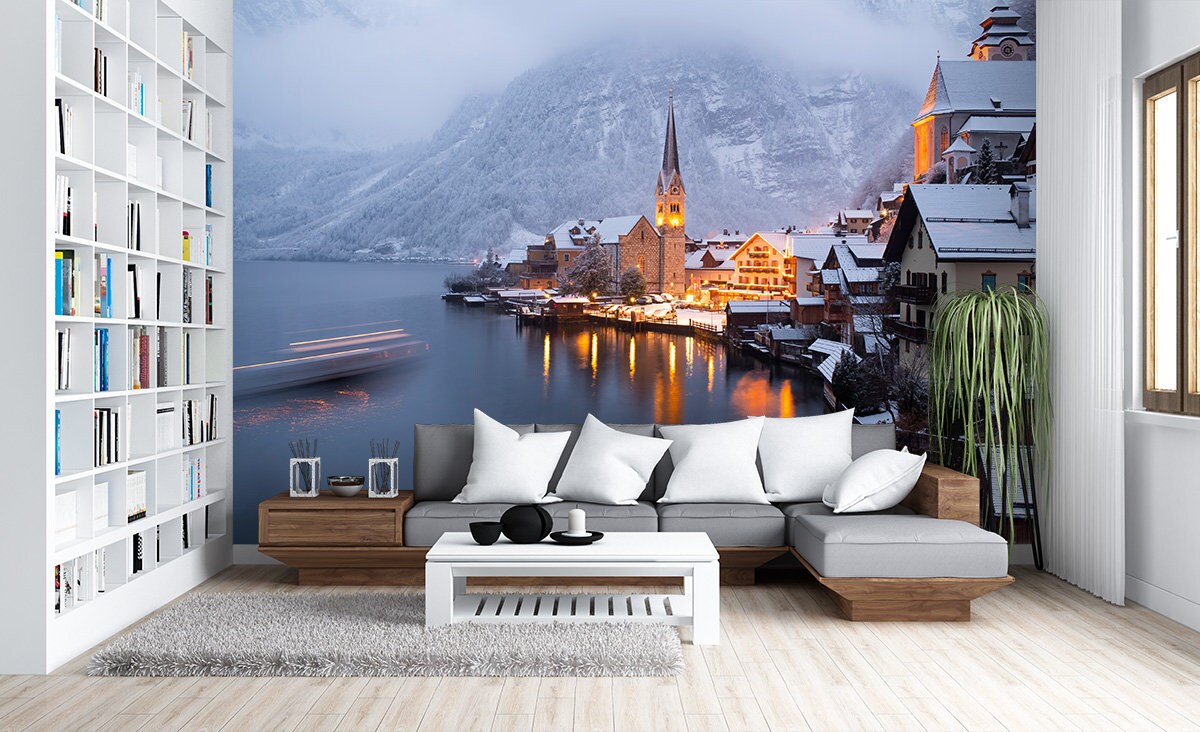 Hallstatt WALLPAPER MURAL Snowy Winter Scene Mural Large | Etsy