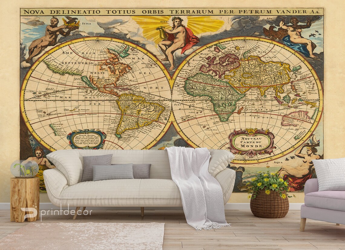 Old World Map WALL MURAL Vintage World Map Wallpaper | Etsy