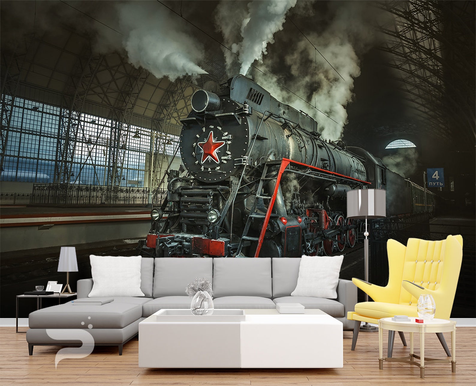 Steam Train WALL MURAL Grunge Wall Covering Old Train Wall - Etsy