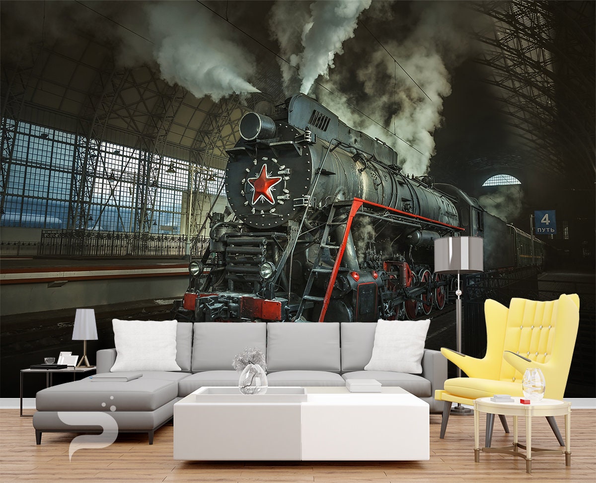 Steam Train WALL MURAL Grunge Wall Covering Old Train Wall - Etsy