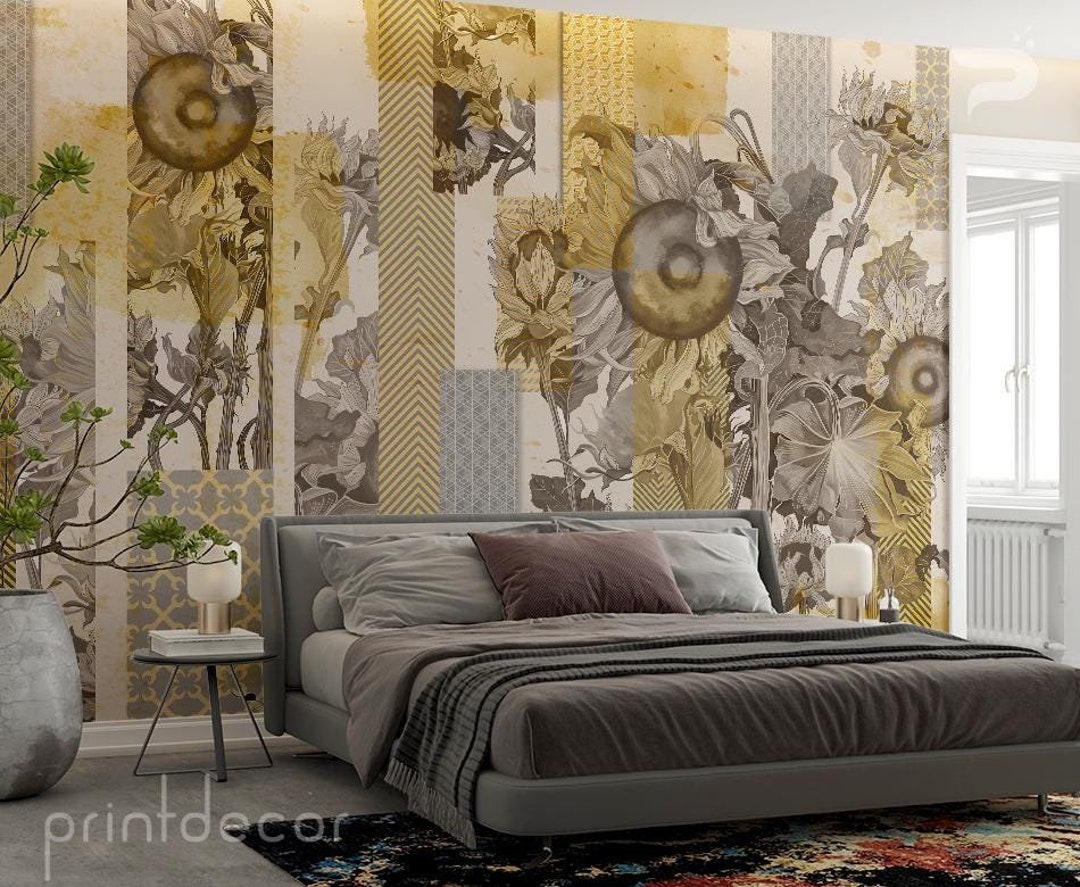 Sunflowers WALLPAPER, Abstract Floral Wall Covering, 3D Wallpaper ...