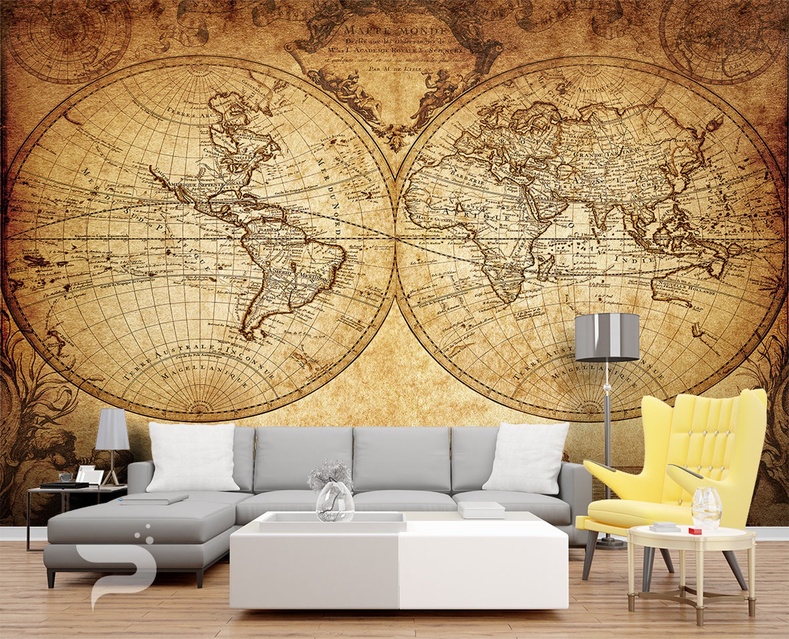 Beautiful Old Map WALL MURAL, Vintage Map Wall Covering, Nautical World ...