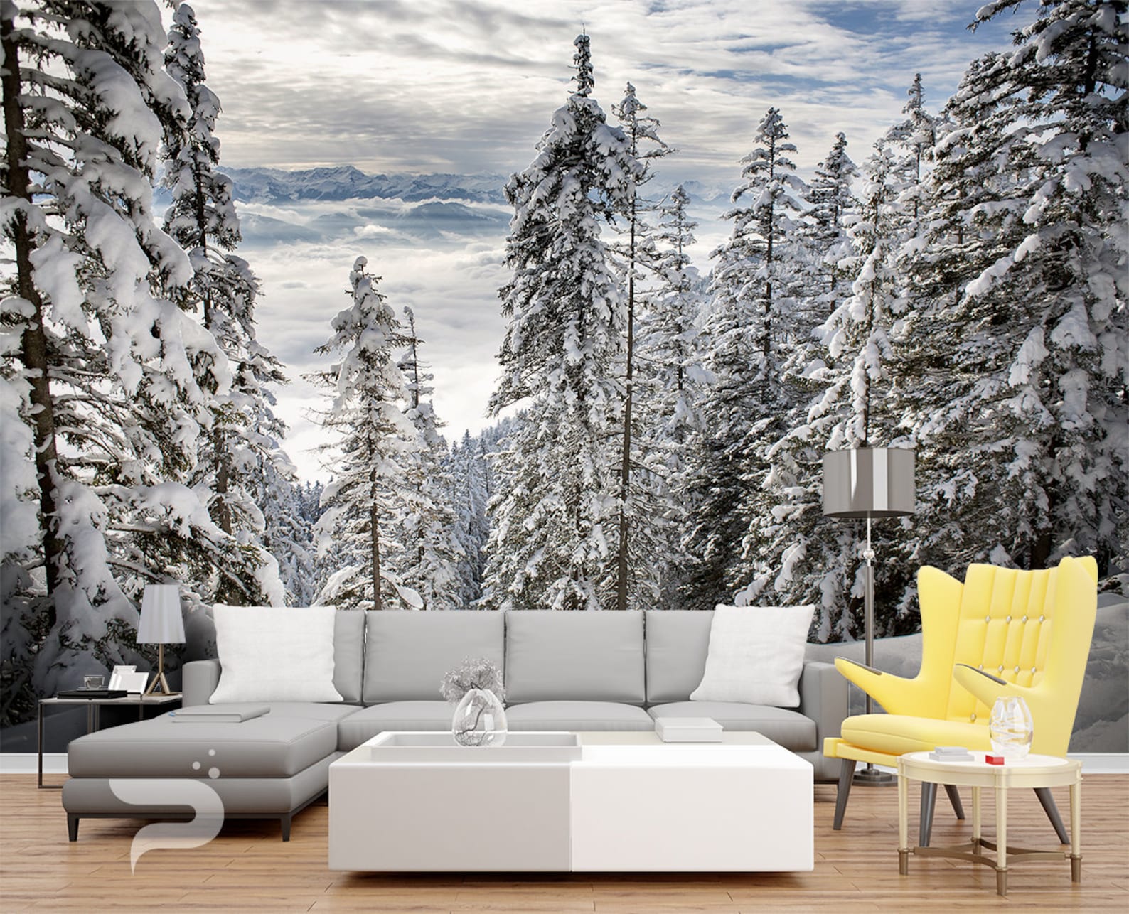 Winter Forest WALL MURAL Mountain Wall Covering Snowy Trees - Etsy