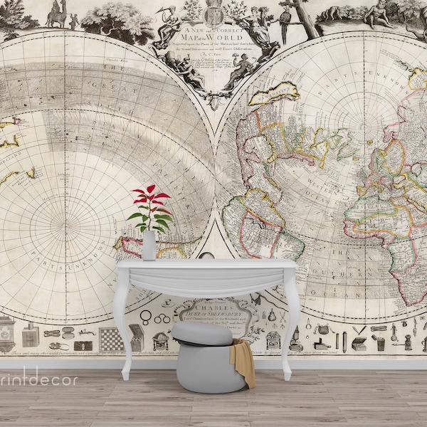 Nautical World Map Wallpaper - Etsy