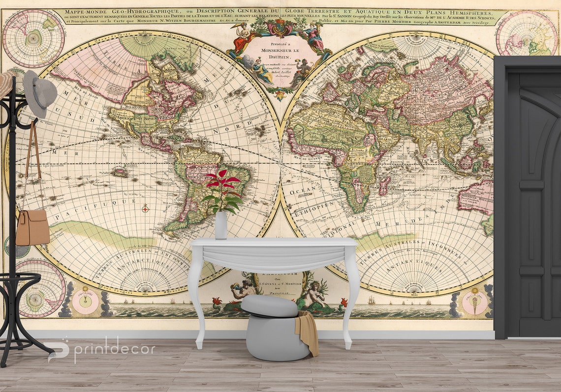 Old Map of the World MURAL Vintage World Map WALL MURAL Map - Etsy