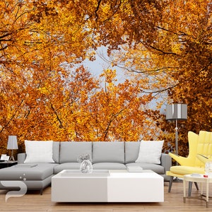 Autumn Treetop WALL MURAL, Autumn Forest Wallpaper Mural, Large Wall ...