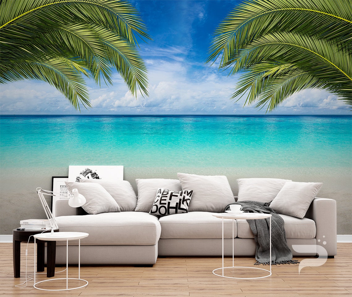 Paradise Dream WALL MURAL Beach Wallpaper White Sand Palms - Etsy