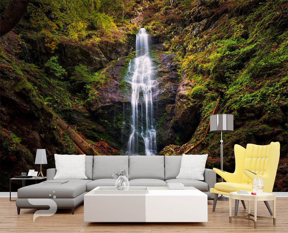 The Hidden Waterfall WALL Muralmountain Forest Wallpaper | Etsy