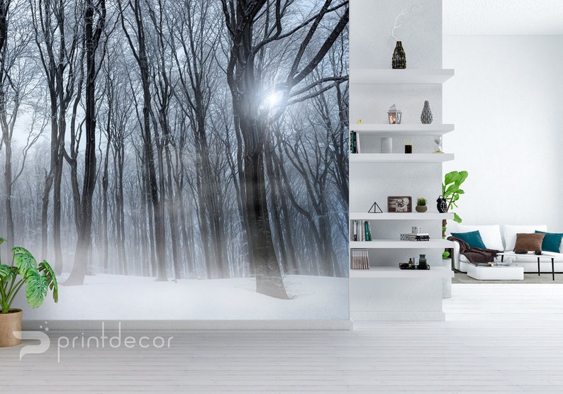 Winter Forest Morning WALL MURAL Snowy Forest Wallpaper | Etsy