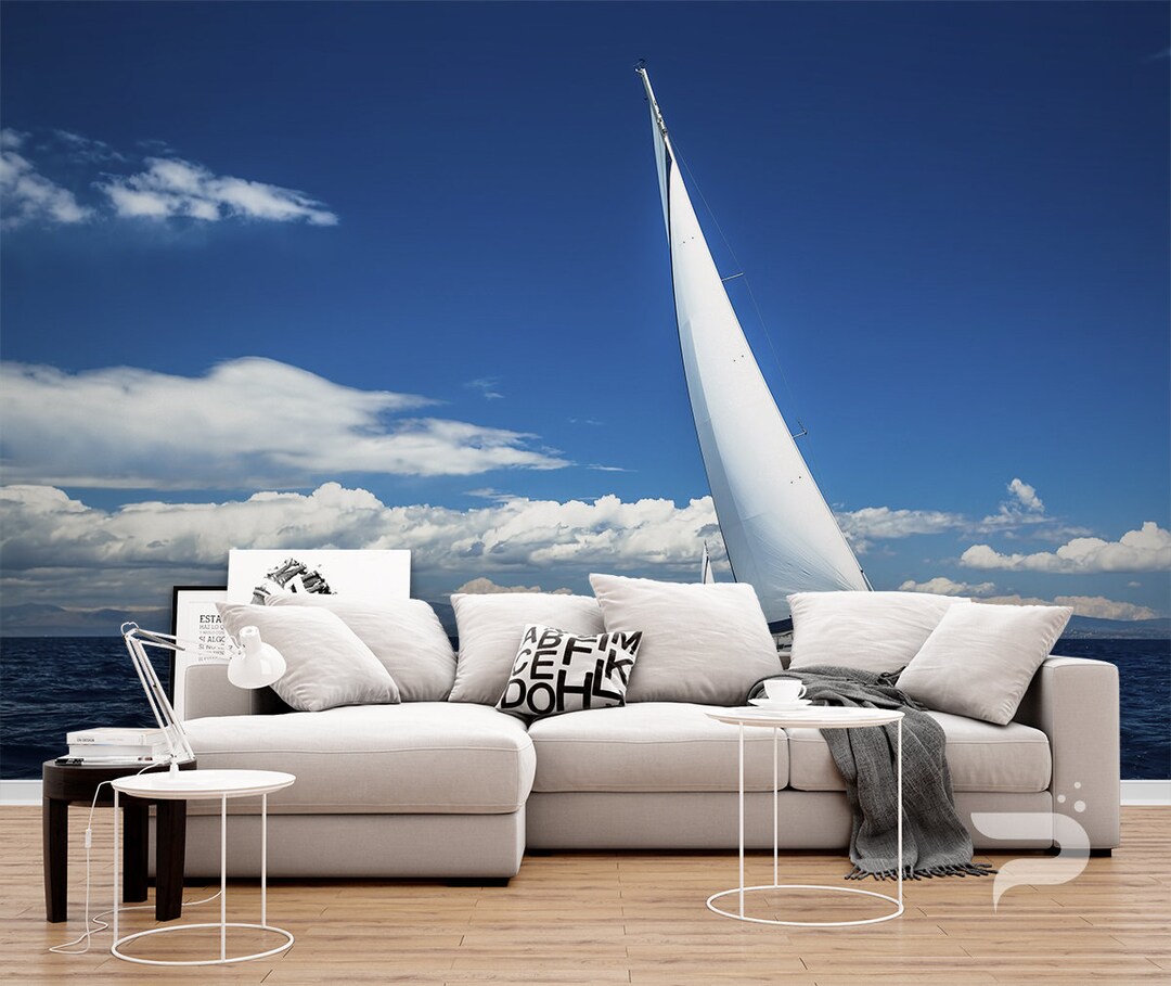 Sailing Yacht WALL MURAL, Sea Ocean Wallpaper, Large Wall Mural, Self ...