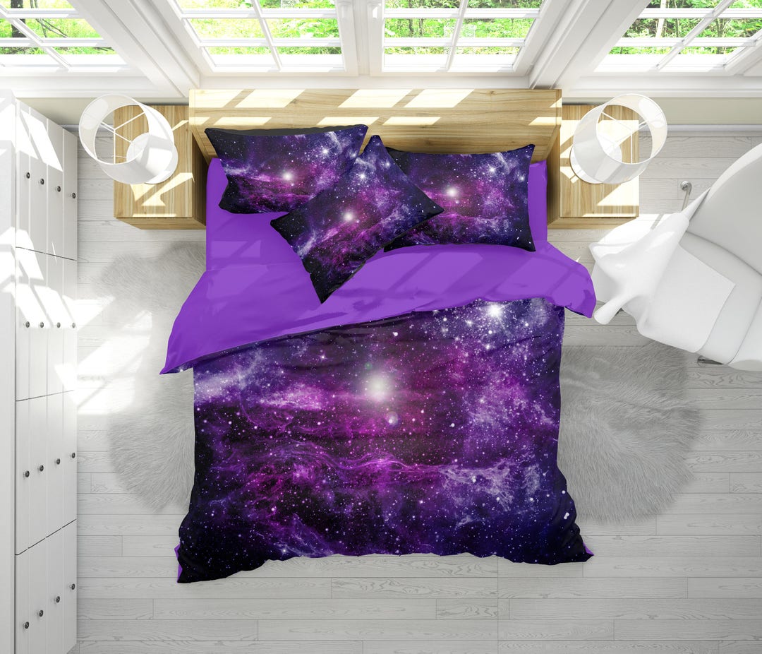 Galaxy Bedding Set Purple Nebula Duvet Cover Set Deep Space Bedding Cosmos Bedroom Decor Universe Bedding Twin Full Queen King Etsy
