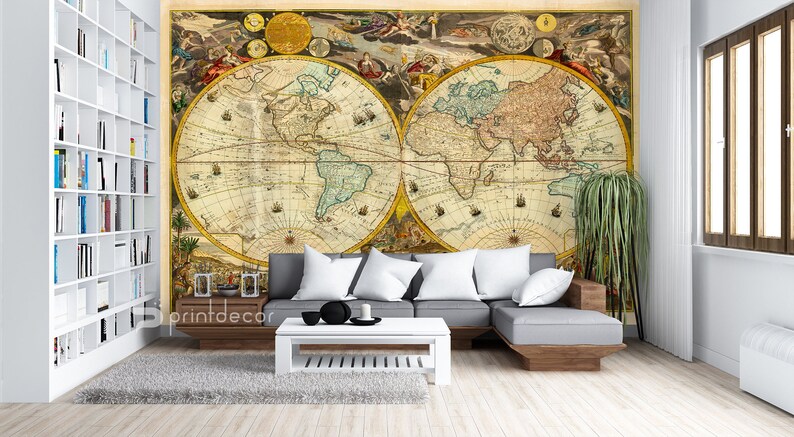 Colorful Old World Map WALL MURAL Old Map Wallpaper Vintage - Etsy