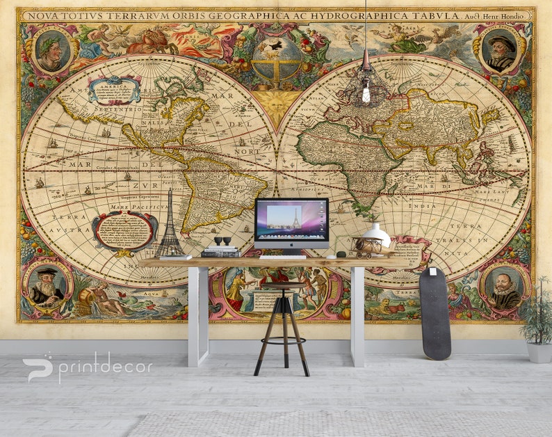 Beautiful Old World Map WALL MURAL Colorful Map Wallpaper - Etsy