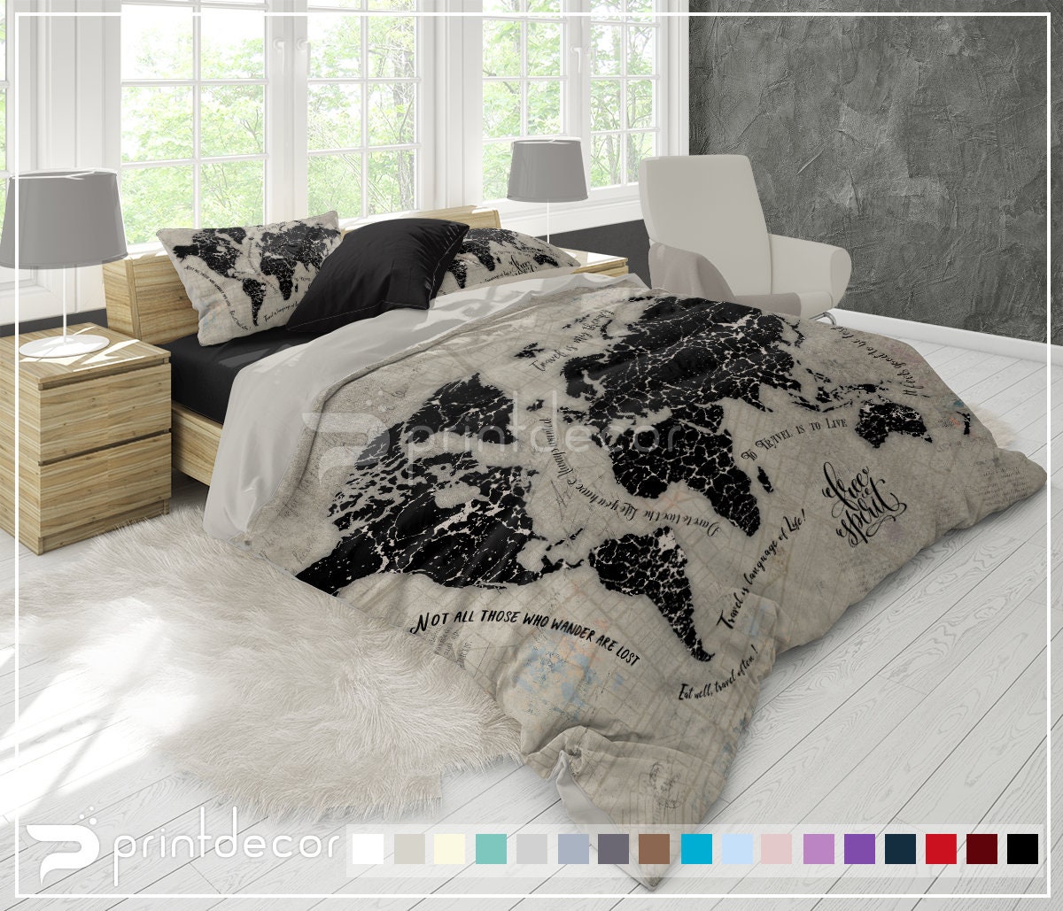 World Map Bedding Free Spirit Map Duvet Cover Set - Etsy