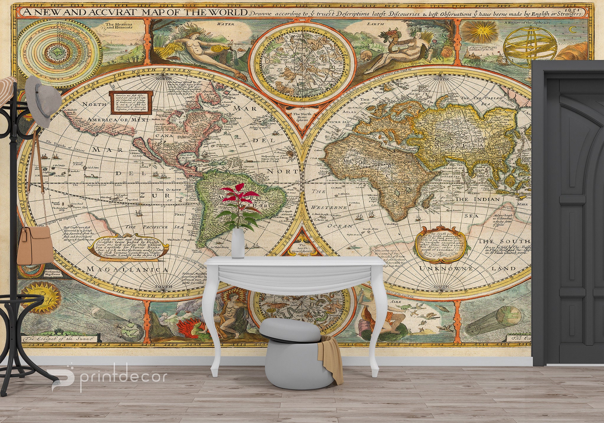 1651 World Map WALL MURAL Vintage World Map Wallpaper Old - Etsy