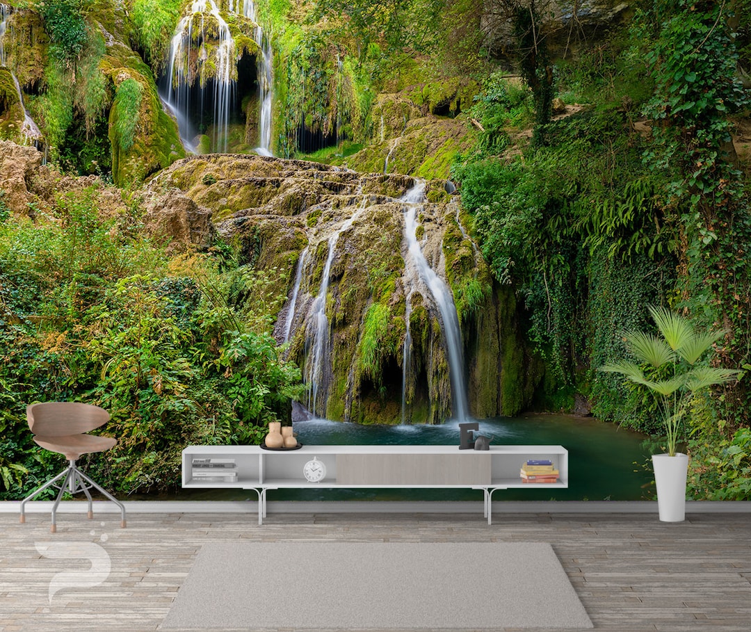 Cascade Waterfall WALL Mural,spring Forest Wallpaper Mural, Large ...