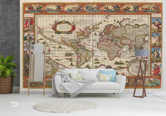 Colorful Map of the World MURAL Vintage World Map WALL MURAL - Etsy