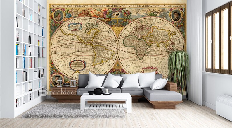 Beautiful Old World Map WALL MURAL Colorful Map Wallpaper - Etsy