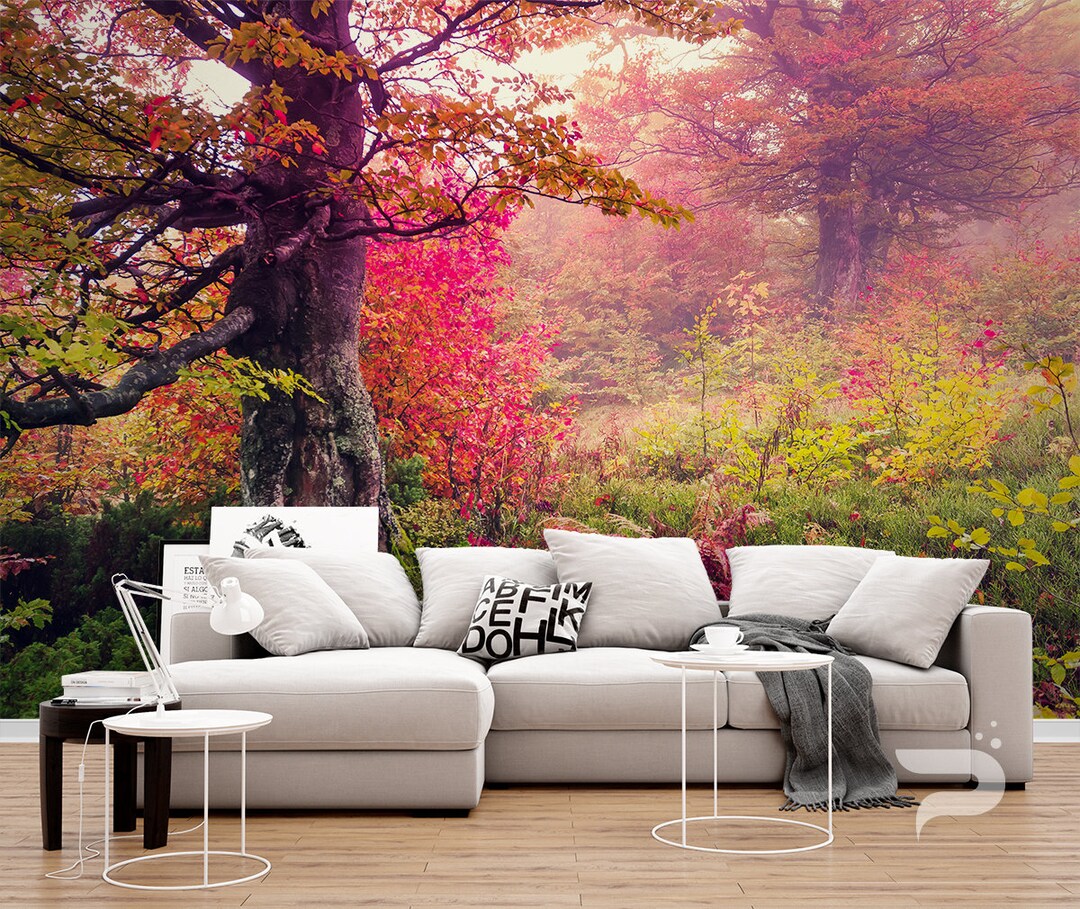 Colorful Trees WALL MURAL, Forest Wall Covering, Autumn Forest Wall Art ...