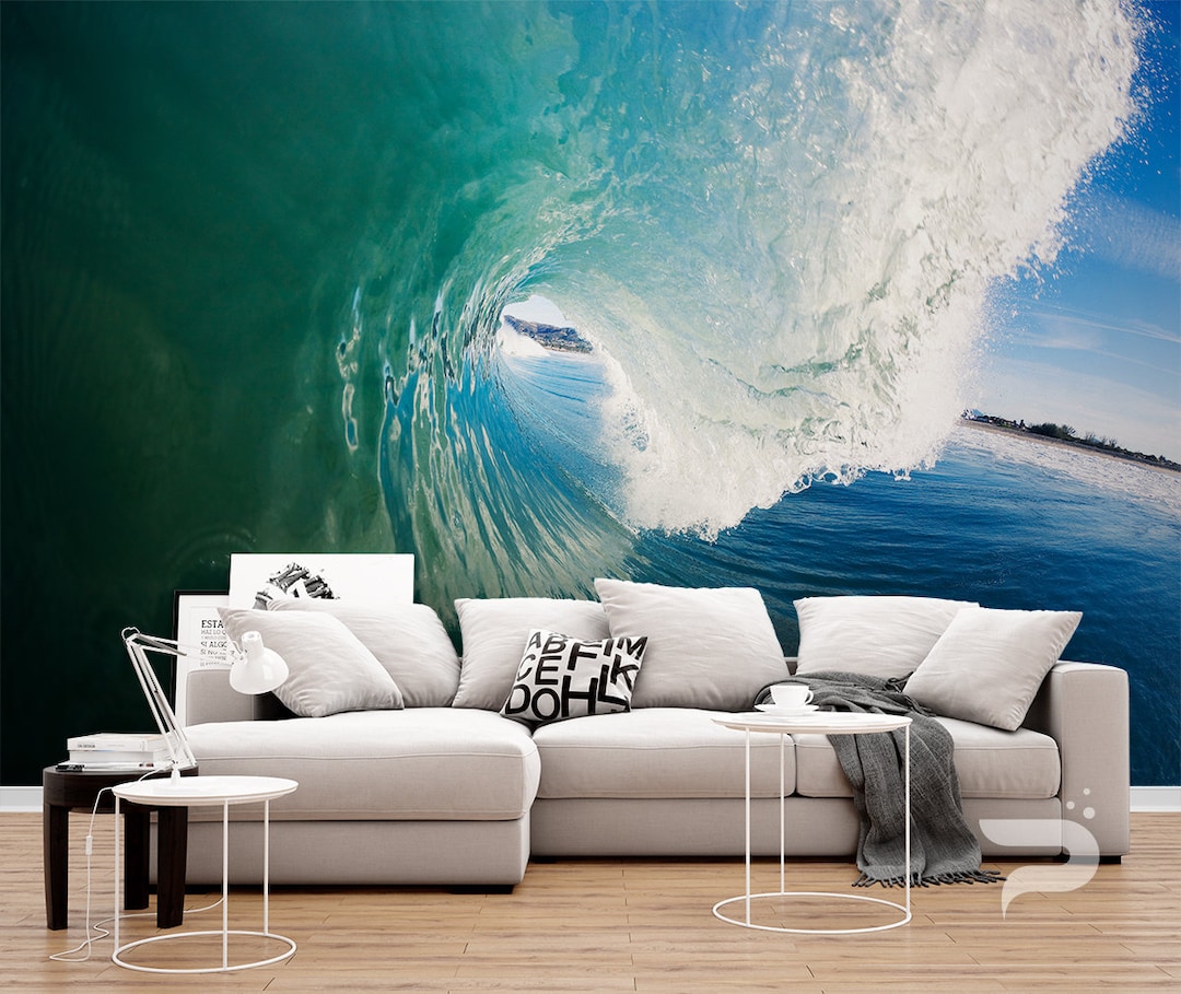 Perfect Wave WALL MURAL, Beach Wall Covering, 3D Ocean Wave Wall Art ...
