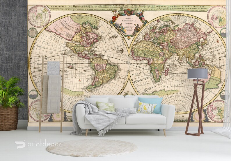 Old Map of the World MURAL Vintage World Map WALL MURAL Map - Etsy