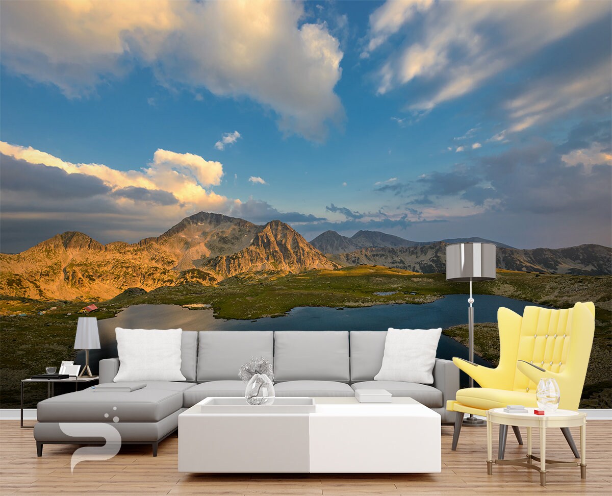 Mountain Lake Sunset WALL MURAL Mountain Wallpaper Mural | Etsy