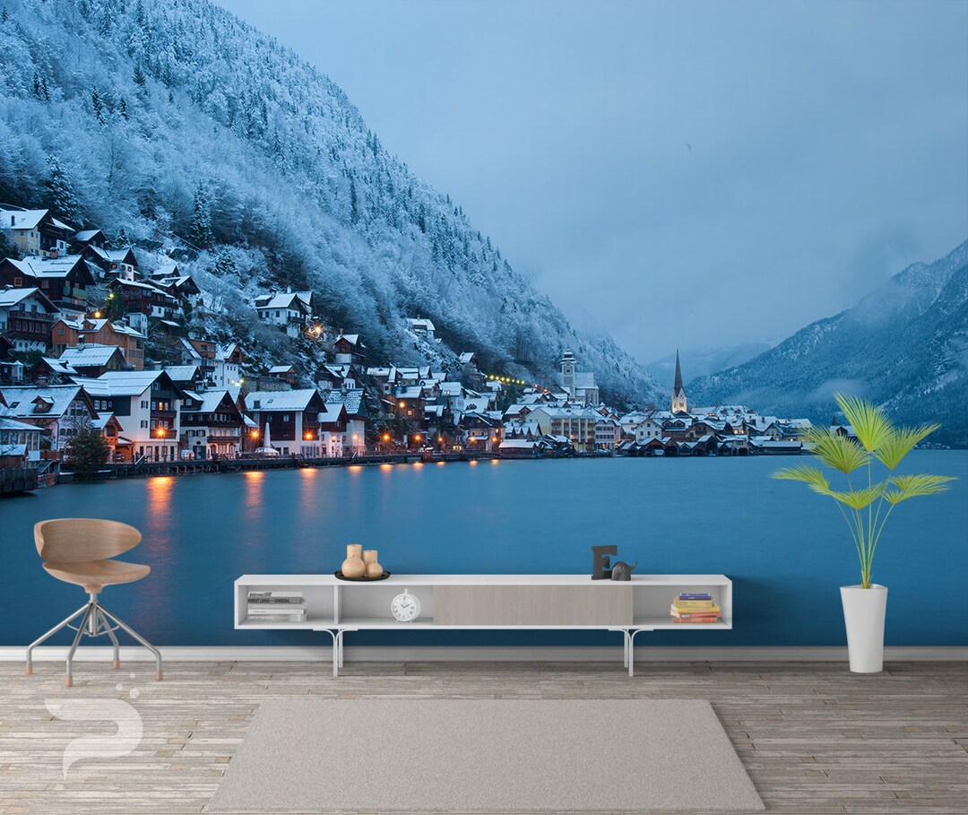 Austrian Alps WALL MURAL, Winter Mountain Wallpaper, Winter Lake Wall ...